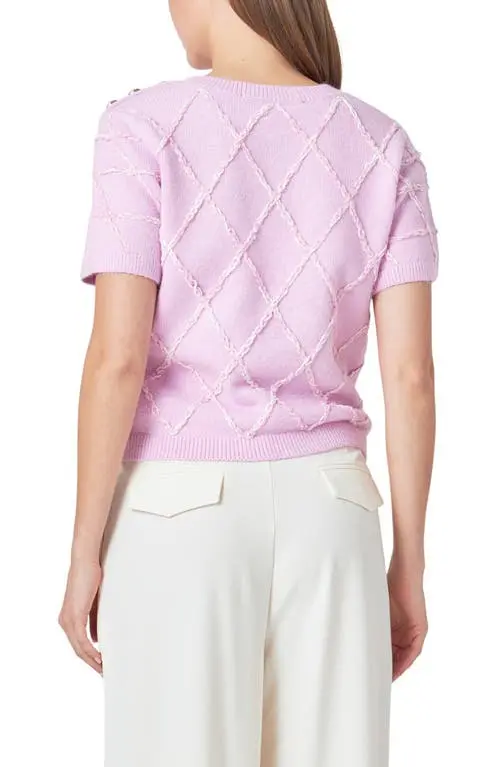 Endless Rose Diamond Pattern Short Sleeve Sweater - Lilac