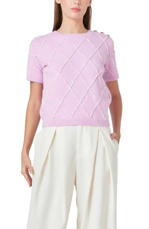 Endless Rose Diamond Pattern Short Sleeve Sweater - Lilac