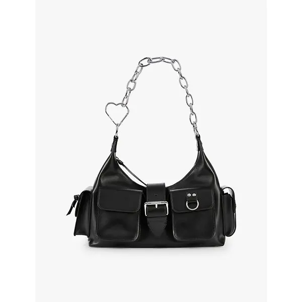 The Kooples Amelia Leather Shoulder Bag With Chain Handle - Black