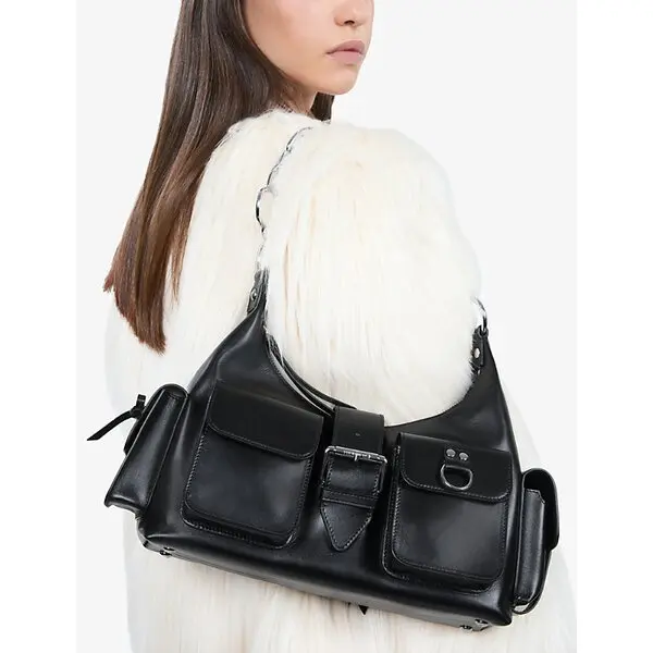 The Kooples Amelia Leather Shoulder Bag With Chain Handle - Black