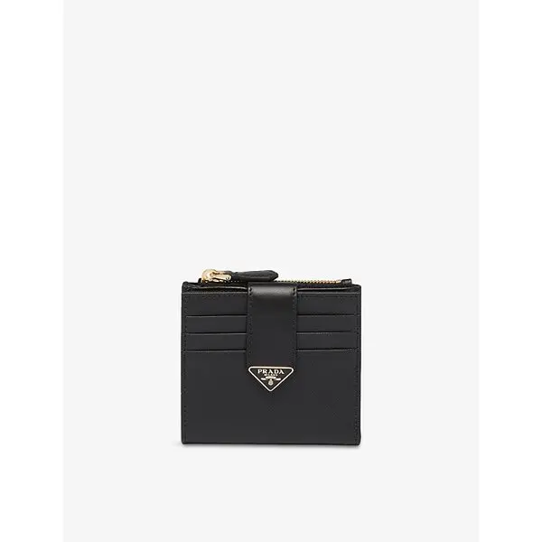 Prada Logo-plaque Bifold Leather Card Holder - Black
