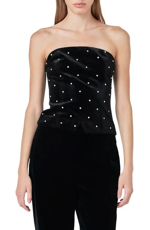 Endless Rose Embellished Velvet Strapless Top - Black