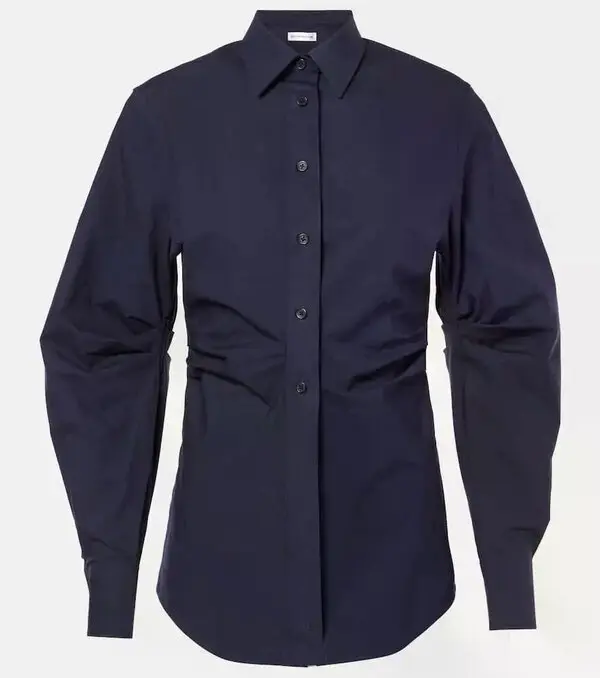 Victoria Beckham Gathered Cotton-blend Shirt - Blue