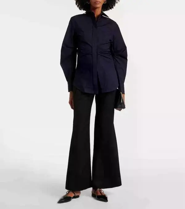 Victoria Beckham Gathered Cotton-blend Shirt - Blue