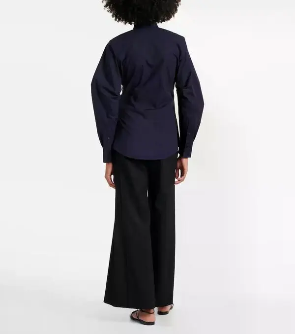 Victoria Beckham Gathered Cotton-blend Shirt - Blue