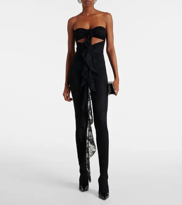 Oseree Ruffled Lace Catsuit