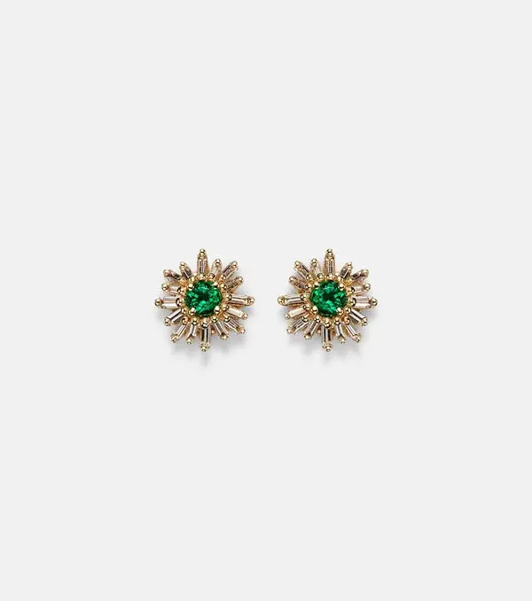 SUZANNE KALAN 18kt Yellow Earrings With Diamonds And Emeralds - Gold