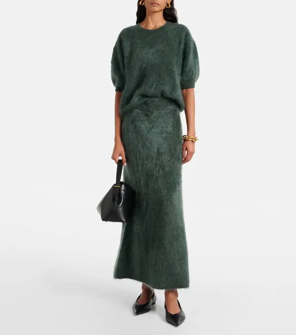 LISA YANG Asta Knitted Cashmere Midi Skirt - Green