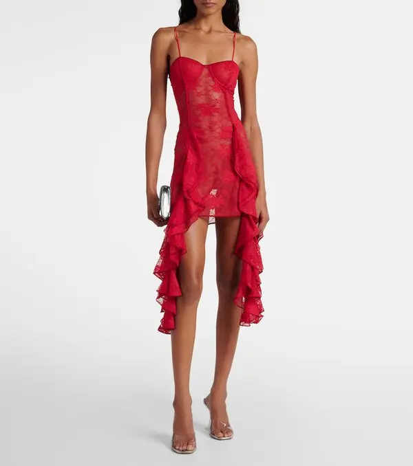 Oseree Ruffled Lace Bustier Dress