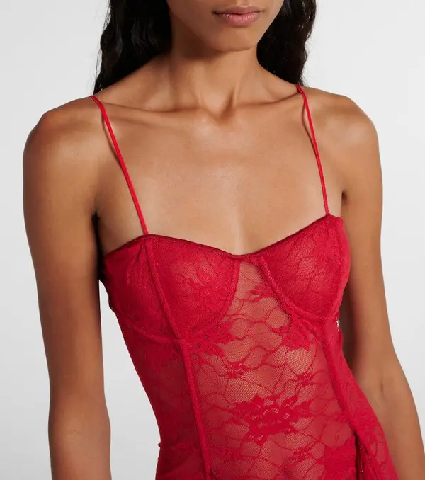 Oseree Ruffled Lace Bustier Dress