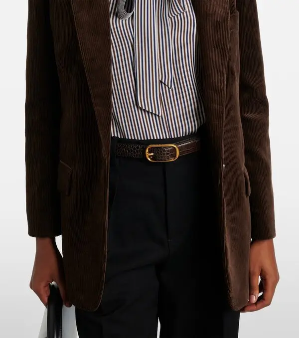 NILI LOTAN Reine Croc-effect Leather Belt - Brown