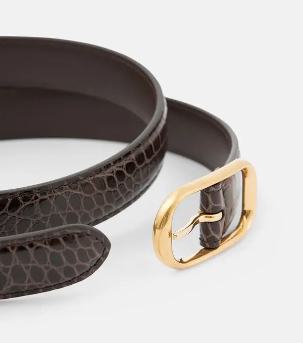 NILI LOTAN Reine Croc-effect Leather Belt - Brown