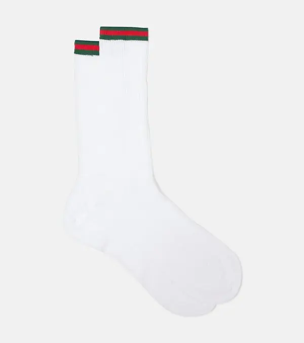 Gucci Web Ribbed-knit Cotton-blend Socks - White