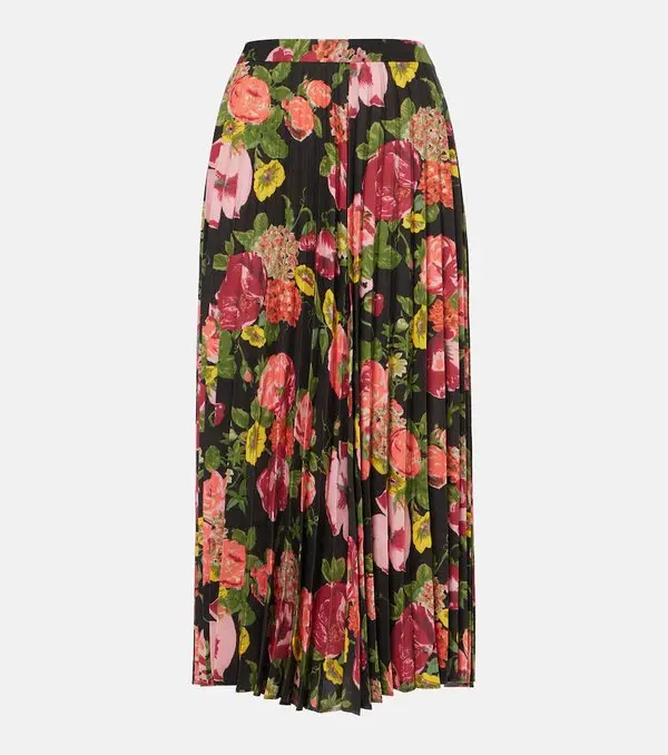 Junya Watanabe Pleated Floral Midi Skirt - Black