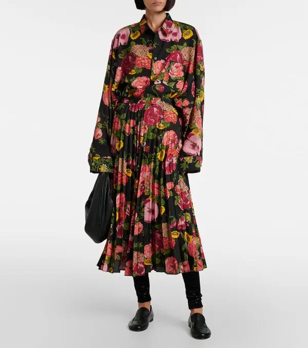 Junya Watanabe Pleated Floral Midi Skirt