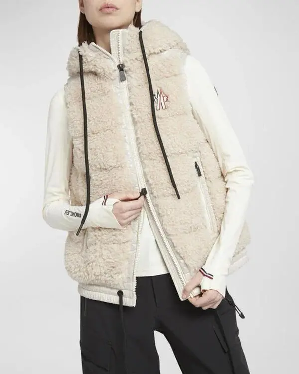 Moncler Teddy Fleece Puffer Vest - Beige