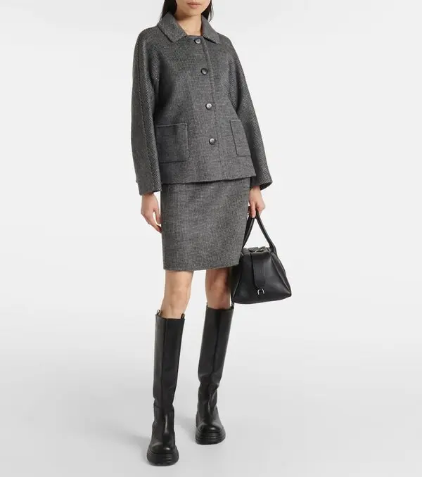 Max Mara Houndstooth Wool And Mohair-blend Miniskirt