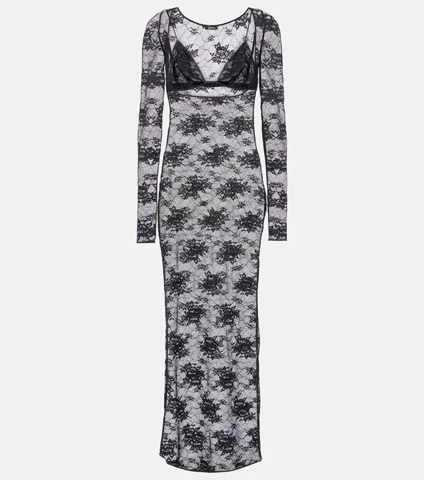 Oseree Lace Maxi Dress - Black