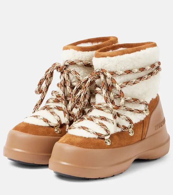 Moon Boot Luna Low Shearling And Suede Boots - Brown