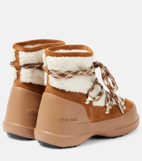 Moon Boot Luna Low Shearling And Suede Boots - Brown