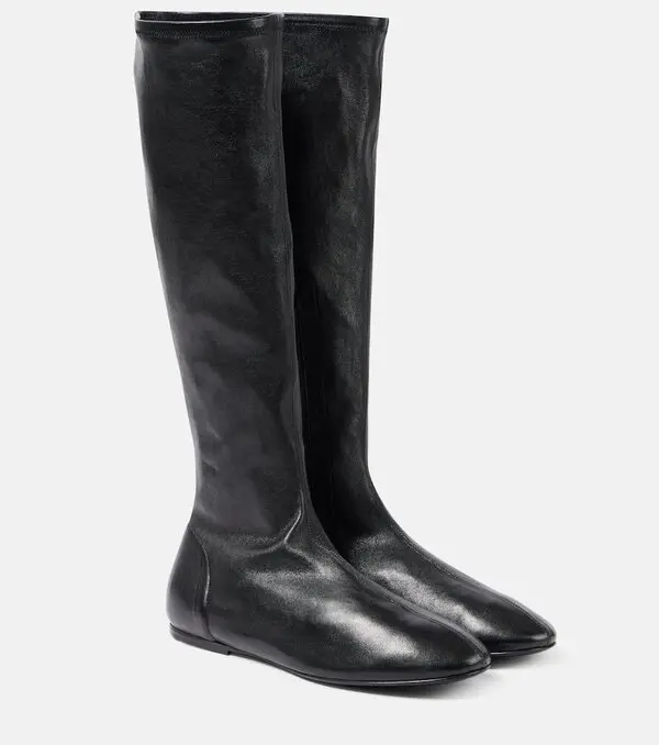 Co Knee-high Leather Boots With Side Zip - Black