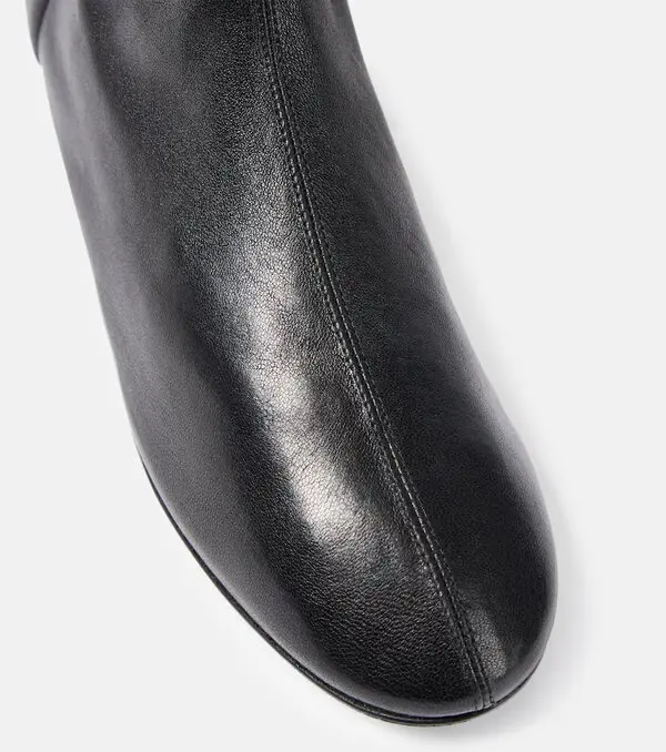 Co Knee-high Leather Boots With Side Zip - Black