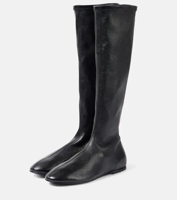Co Knee-high Leather Boots With Side Zip - Black