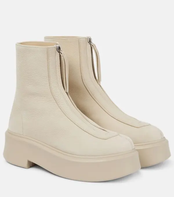 THE ROW Zipped 1 Leather Ankle Boots - Beige