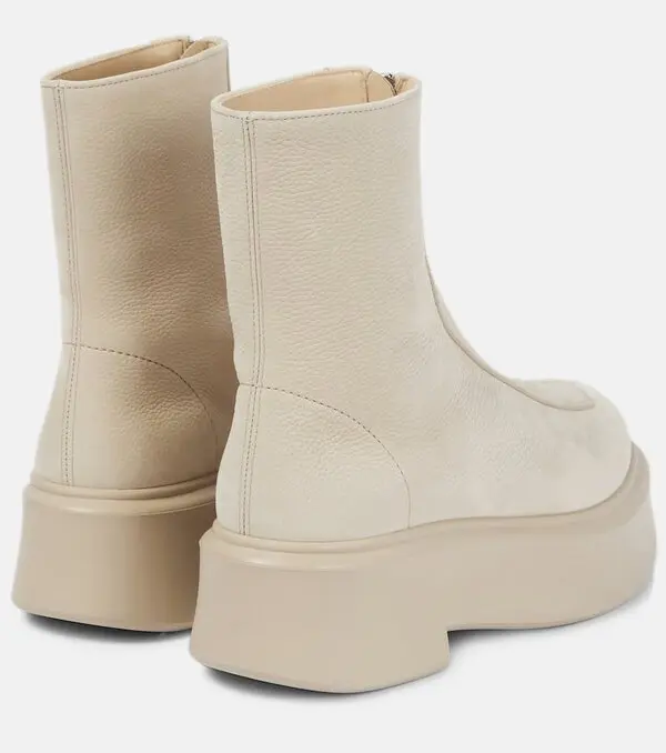 THE ROW Zipped 1 Leather Ankle Boots - Beige
