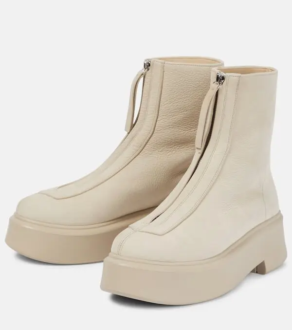 THE ROW Zipped 1 Leather Ankle Boots - Beige