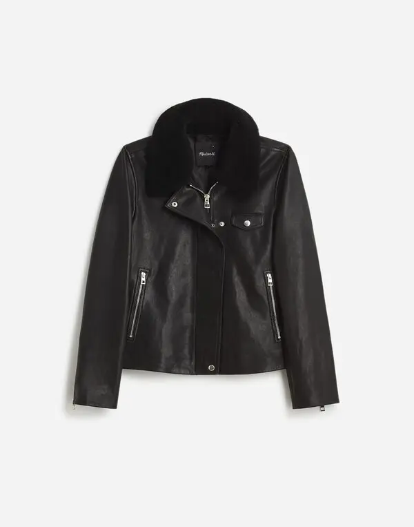 Madewell Leather Zip-front Jacket With Sherpa Collar