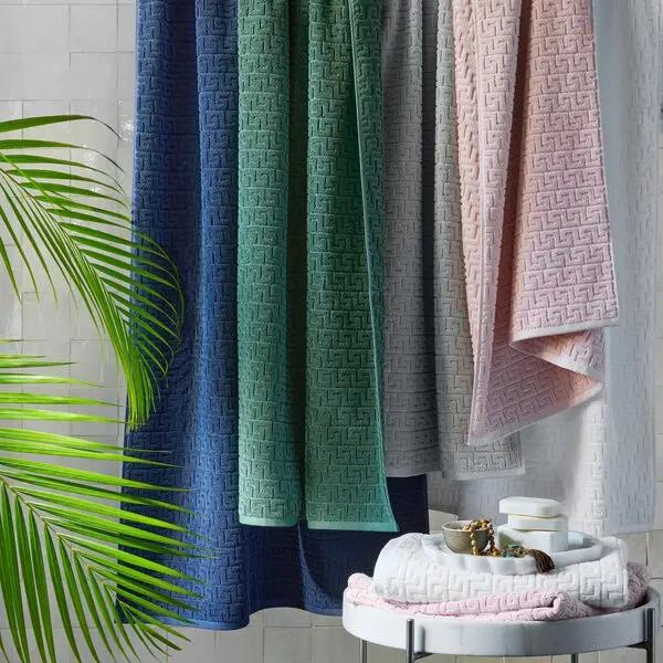 MATOUK Athena Cotton Sculpted Greek Key Bath Towel - White