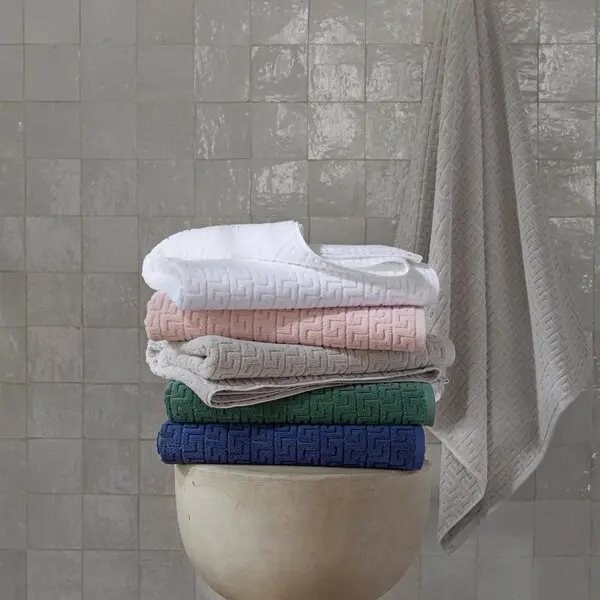 MATOUK Athena Cotton Sculpted Greek Key Bath Towel - White