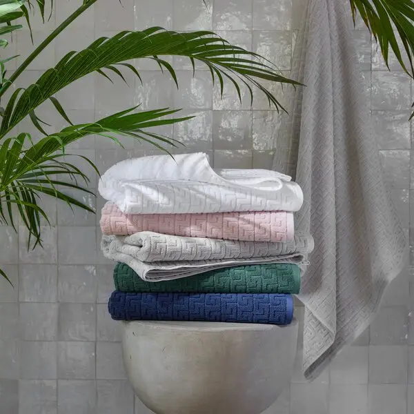 MATOUK Athena Cotton Sculpted Greek Key Bath Towel - White