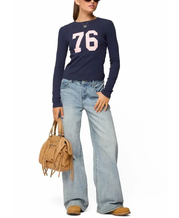 EDIKTED Long Sleeve T-shirt - Navy