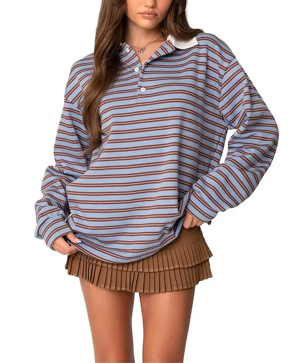 EDIKTED Stripey Oversized Collared Shirt