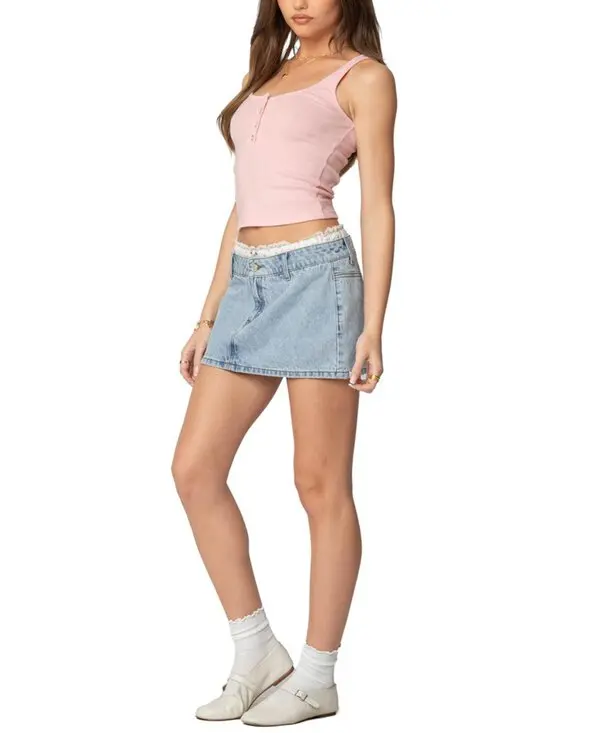 EDIKTED Tiana Henley Tank Top - Pink