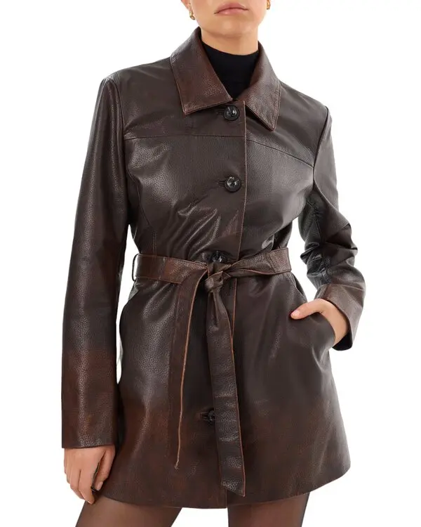LAMARQUE Marlowe Leather Coat - Rub Off Brown