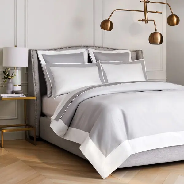 Frette Flying Sateen King Pillowcase Set Exclusive - White/grey Cliff