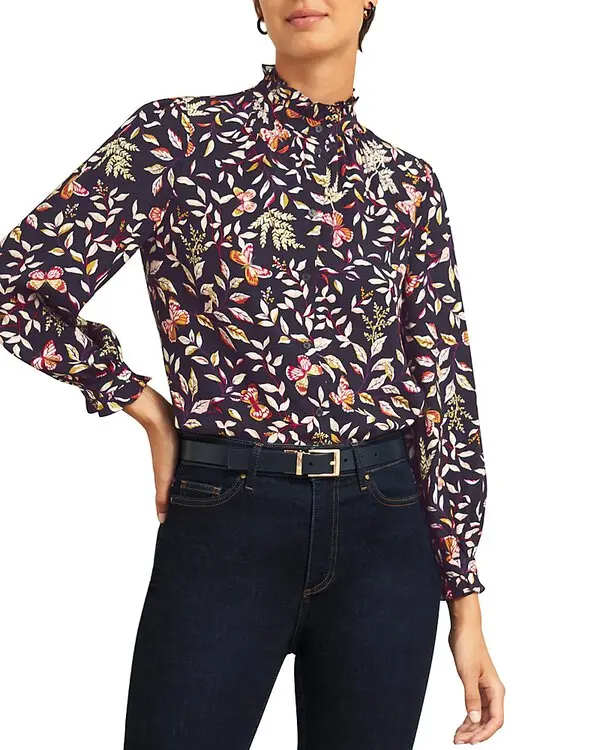 HOBBS LONDON Elspeth Ruffled Blouse - Navy Multi