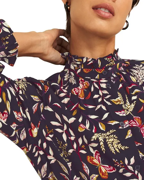 HOBBS LONDON Elspeth Ruffled Blouse - Navy Multi