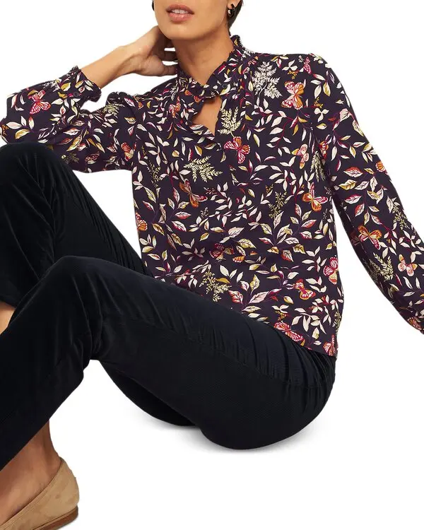 HOBBS LONDON Elspeth Ruffled Blouse - Navy Multi