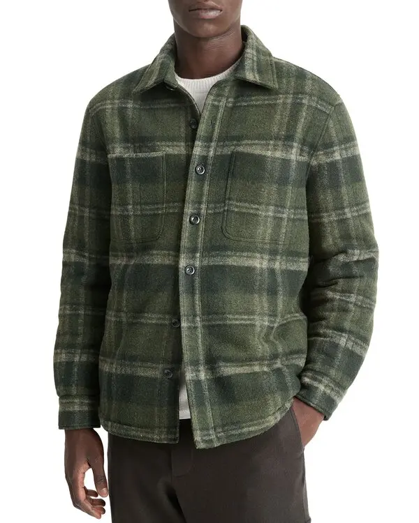 Vince Sherpa-lined Plaid Jacket - Night Moss
