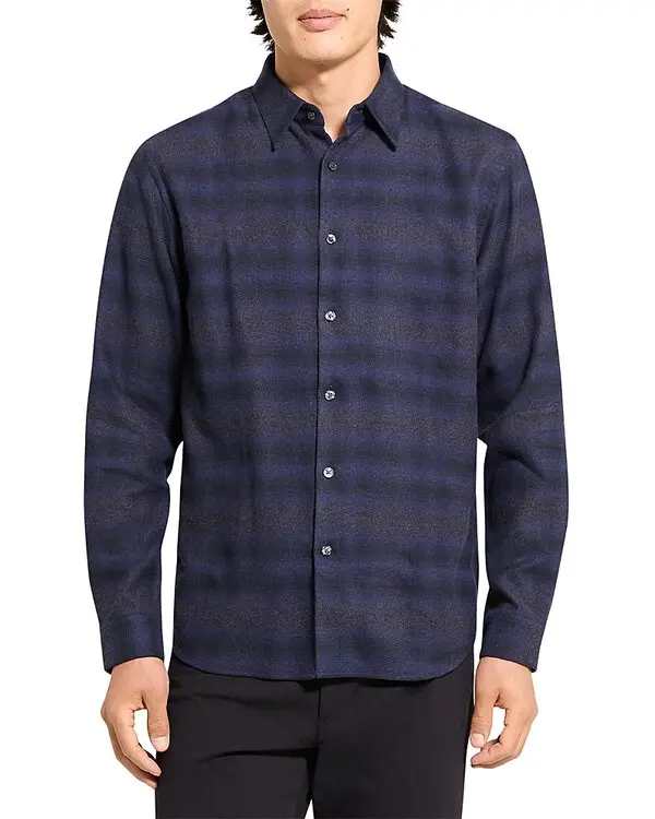 Theory Irving Button Down In Soft Plaid Cotton
