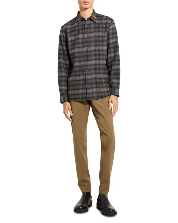 Theory Irving Button Down In Soft Plaid Cotton - Duffle Melange