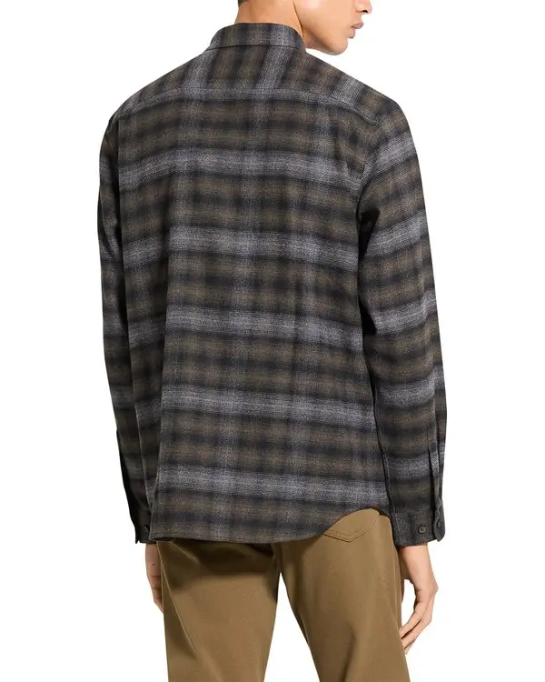 Theory Irving Button Down In Soft Plaid Cotton - Duffle Melange