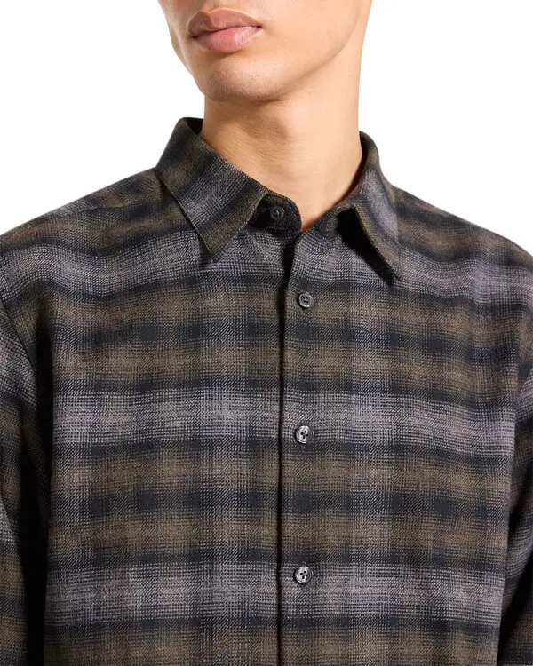 Theory Irving Button Down In Soft Plaid Cotton - Duffle Melange