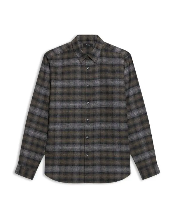 Theory Irving Button Down In Soft Plaid Cotton - Duffle Melange
