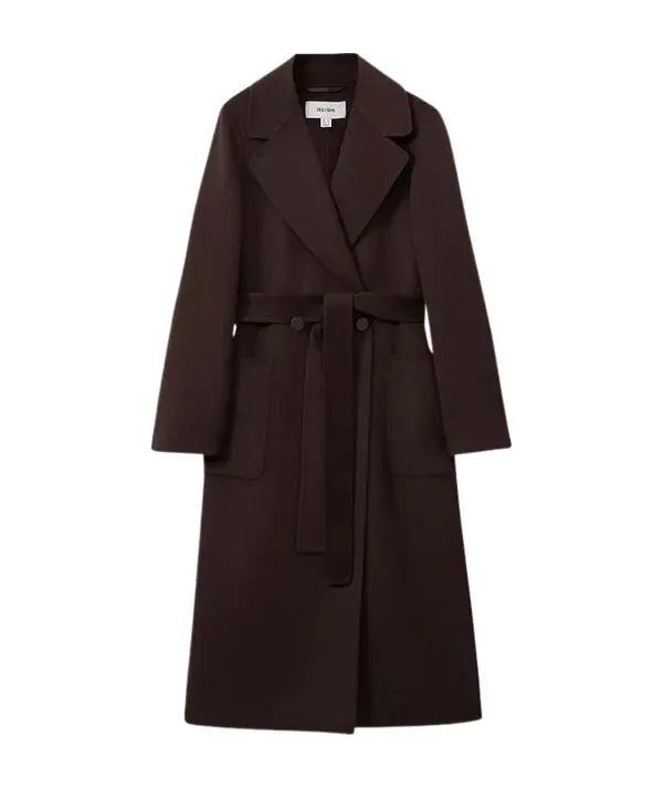 REISS Lucia Long Double Breasted Coat - Chocolate