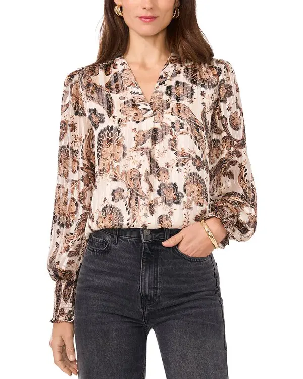 Vince Camuto Pleated Printed Blouse